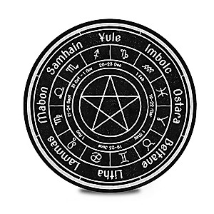 KFBE Pentagram Twelve Constellations Round Area Rug Non Slip Doormat Black Floor Mats Carpet Yoga Mat Rug Runner Non Skid Washable for Playroom Living Room, Long Pile