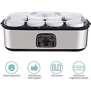 Yogurt maker, Automatic Digital Yogurt Maker Machine with LCD Display, 8 Glass Jars 48 Ozs, Stainless Steel Design,Auto Temp Control