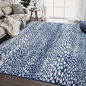 Abani Area Rug - 4x6 - Antelope Collection - Indoor Use - Blue & Cream Animal Print - Medium Pile-Turkish Made-Stain & Shed Resistant Livingroom Bedroom Kitchen Office-Safe for Kids & Pets-Soft Feel