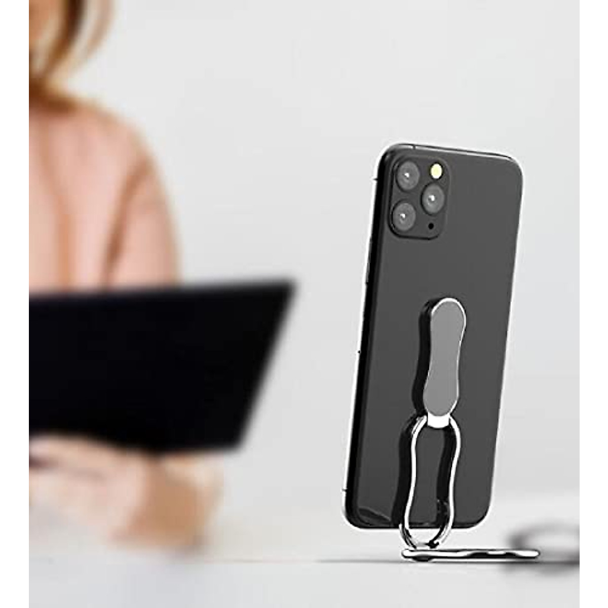 Phone Ring Holder Finger Kickstand, Foldable Cell Phone Stand 360° Rotation Metal Phone Back Grip for Magnetic Car Mount Phone Finger Ring Grip Compatible with iPhone and All Smart Phones (Black)