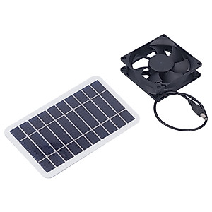 Fafeicy 2.5W Solar Panel Fan, Polysilicon Solar Pet Exhaust Air Flowing Fan, with Dual Female USB Ports, for Outdoor Breeding Planting, 5V 0-400MA, Solar Panels