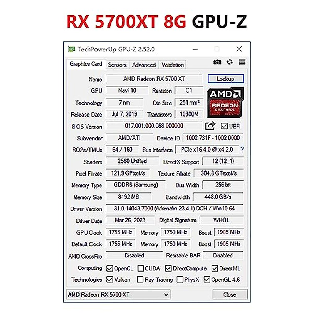 Mllse Radeon RX 5700 XT Graphics Card, 8GB GDDR6 256-bit Gaming GPU HDMI DisplayPort Interface Video Card 2K 4K Game Card for Desktop PCs (Radeon RX 5700 XT)
