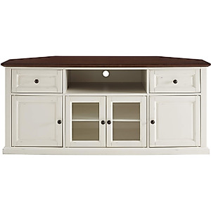 Crosley Furniture Shelby 60" Corner TV Stand, White with Mahogany Top