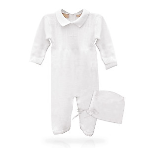 Baptism Outfits for Boys with Bonnet Hat - Christening Outfits for Boys Cross Detail - Baby Boy Baptism Outfit