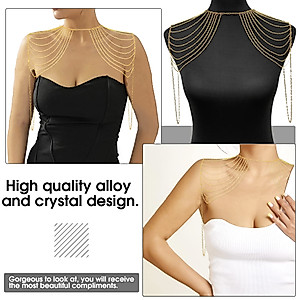 Yomiie Body Shoulder Chain Multilayered Gold Tassels Link Harness Necklace Fashion Jewelry Belly Waist Bra Boho Hot Bikini Beach Anniversary Festival for Women