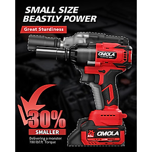 OMOLA Cordless Impact Wrench,1/2 impact gun，700 Ft-lb（950NM） High Torque 3200 RPM,with a 15C 21V 4.0Ah Li-Ion Battery, Fast Charger,Brushless motor，4 Sockets,Electric Impact Wrench for Car Truck RV