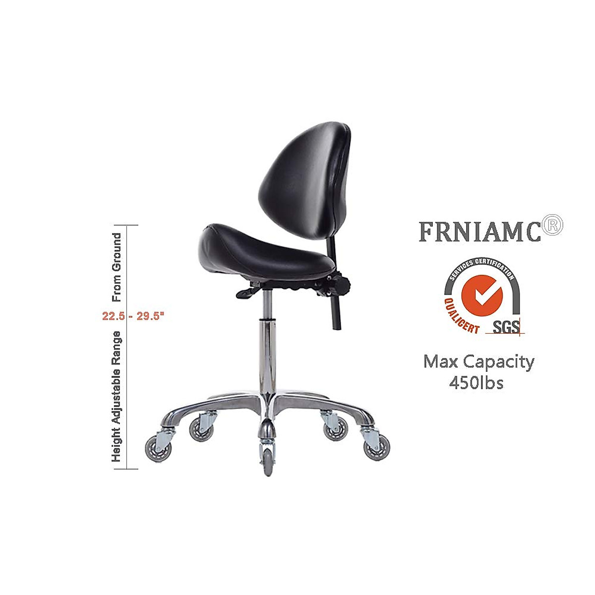 FRNIAMC Adjustable Saddle Stool Chairs With Back Support Ergonomic Rolling Seat For Medical Clinic Hospital Lab Pharmacy Studio Salon Workshop Office And Home