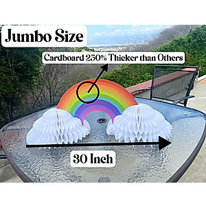 GIFTEXPRESS 2 Pack Jumbo 30" Rainbow Honeycomb Centerpiece - Paper Rainbows & Clouds Theme Party Supplies Decorations - Perfect Decor for Tables at Baby Showers & Birthdays