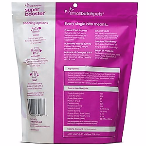 smallbatch Pets Freeze-Dried Super Booster Turkey Bites for Dogs & Cats, 18 oz, Made in The USA, Humanely Raised Single Protein Source, Topper & Treat, with Organic Vegetables and Probiotics