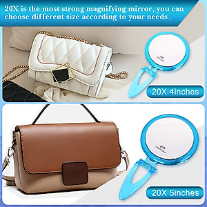 Magnifying Mirror 20X with Stand, Handheld Mirror with Handle, Portable Hand Mirror with Magnification, 5 Inch, Foldable, Double sided, Round, Blue