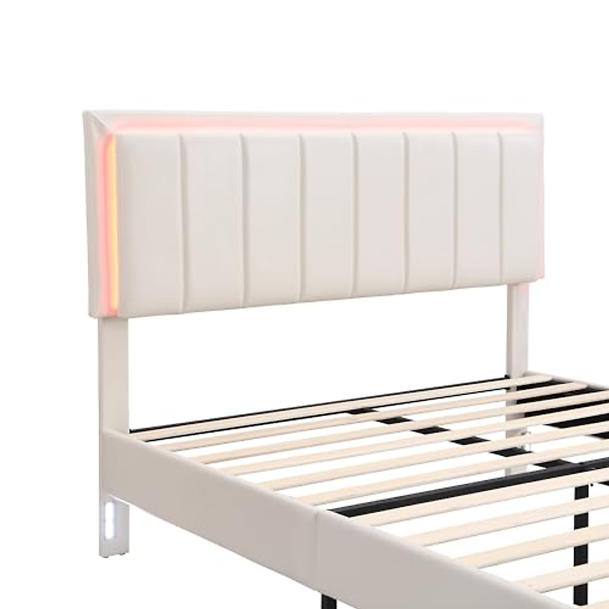 Modern Queen Size Upholstered Platform Bed with LED Lights and 2 Motion Activated Night Lights, PU Leather Platform Bed Frame Mattress Foundation with Storage Drawer for Bedroom Guest Room (White-A4)