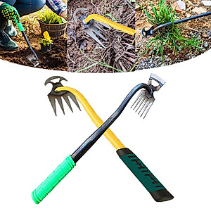 2Pcs Artifact Uprooting Weeding Tool, All Steel Hardened 2 in 1 Hollow Hoe and Rake, Heavy Duty Garden Rake Weeding Tools, Hand Hoe Gardening Weeder Tool Weed Puller for Backyard Weeding Loosening