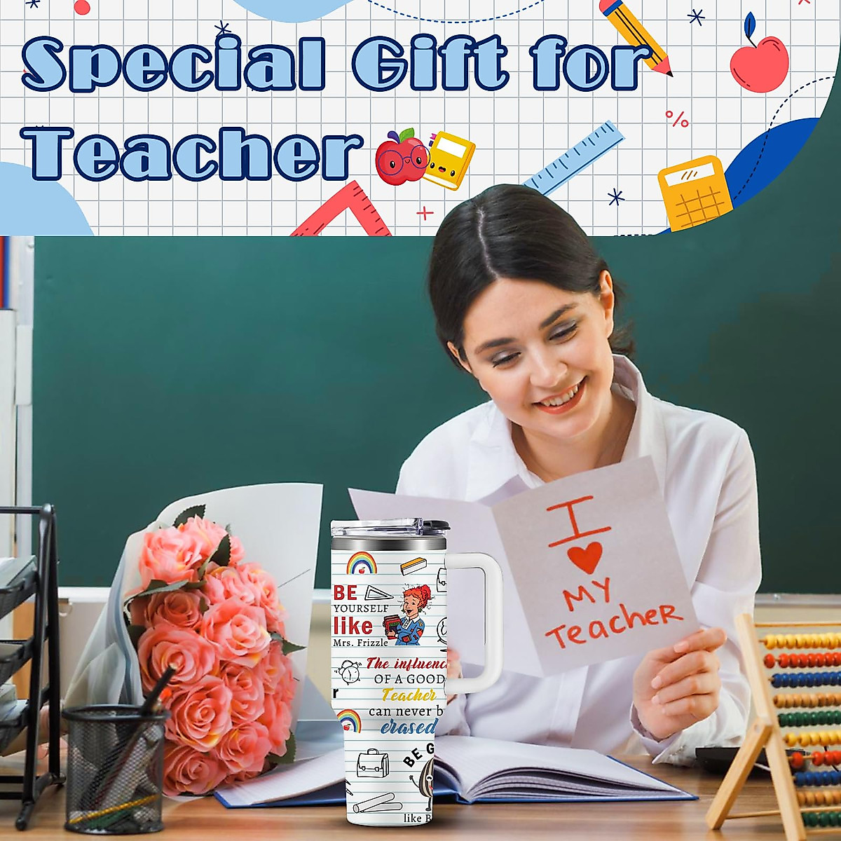 NIAXAUYT Teacher Appreciation Gifts - Birthday Gifts for Teachers Tumbler 40oz - Best Teachers Gift for Teacher Week, Graduation, Back to School, Christmas