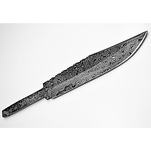 Whole Earth Supply Large Partial Tang Clip Point Hunting Damascus Skinning Blank Blanks Blade Knife Knives Making High Carbon Steel