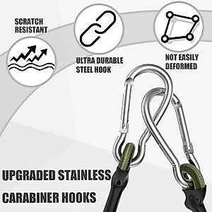 Bungee Cords with Carabiner Hooks 12 inch Heavy Duty Outdoor Camping Accessories Rope Elastic for Luggage Cargo Camping RV Hand Carts Oilcloth Binding 4 pcs