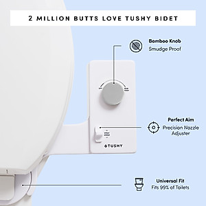 TUSHY Classic 3.0 Bidet Toilet Seat Attachment - A Non-Electric Self Cleaning Water Sprayer with Adjustable Water Pressure Nozzle, Angle Control (Classic 3.0, White/Platinum + Relaxed Ottoman)