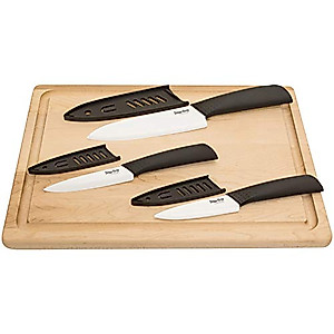 Starfrit 092854-006-0000 3-Piece Ceramic Knife Set with Blade Covers, Black/White, Standard