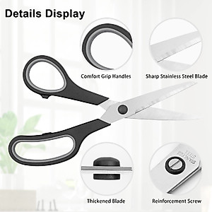 PYOF Scissors, 8" Scissors All Purpose Stainless Steel Craft Scissors Sharp Fabric Scissors Comfort Grip Scissors for Office School Home Right/Left Handed 5 Packs(Yellow, Green, Blue)