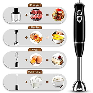 Multi-Use Immersion Blender, Hand Blender with Powerful Copper Motor 800W, High Speed, Turbo Mode, 3 in 1 Handheld Blender Stick Stainless Steel Blades, Whisk, Beaker with Measuring Marks, and Chopper