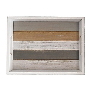 Rustic Wooden Serving Tray for Ottoman and Coffee Table Lap Tray (16.3L x 12.2W x 2H in, Multicolor)