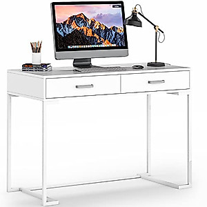 Tribesigns Computer Desk with Drawers for Small Spaces, 39" White Home Office Desks Study Writing Desk for Bedrooms, Home Office, Living Room