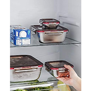 3 Pieces Stainless Steel Food Storage Container with Lids Airtight Metal Food Containers Stackable Meal Prep Leftover Containers for Freezer Fridge Oven Dishwasher Safe 600ml/1500ml/2900ml