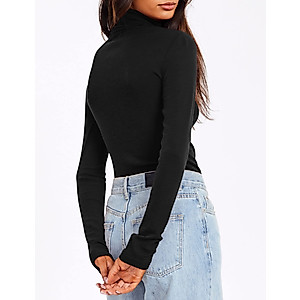Trendy Queen Women's Turtleneck Long Sleeve Shirts Mock Neck Tops Fall Fashion Basic Layering Tight Stretch Pullover Thermal Underwear Winter Clothes 2024 Black