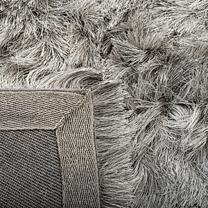 SAFAVIEH Ocean Shag Collection Accent Rug - 2'3" x 4', Light Grey, Handmade Solid, 2.4-inch Thick Ideal for High Traffic Areas in Entryway, Living Room, Bedroom (OCG101F)