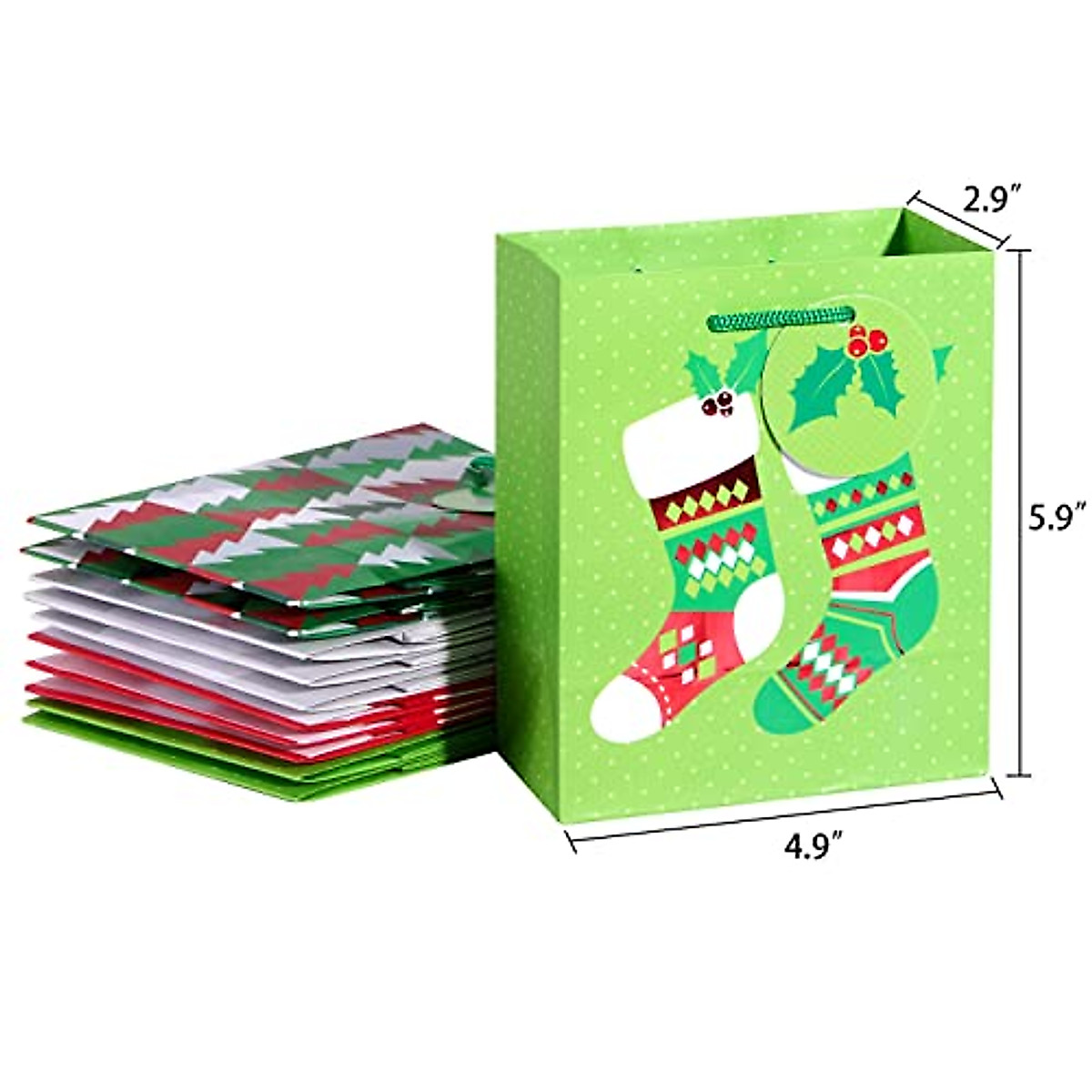 SUNCOLOR 12 Pack 6" Small Christmas Gift Bags With Handle