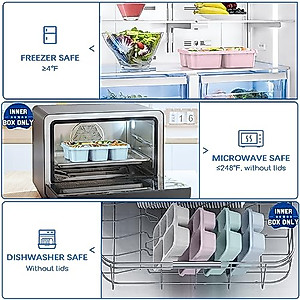 Bento Lunch Box, Bento Box, Reusable Lunch Box Kids with 5 Compartments Meal Prep Containers for Kids and Adults, Lunch Snack Containers with Utensils & Transparent Lids for School, 4 Pack (Wheat)