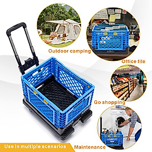 Foldable Shopping Cart Utility Grocery Cart Flat Cart Crate Portable Folding Cart Suitable for Shopping Luggage Grocery Office (Blue)
