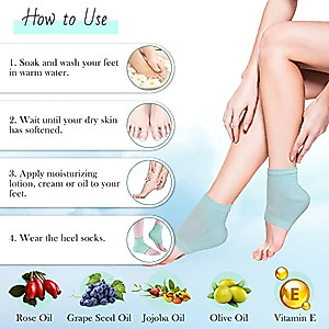Moisturizing Gel Heel Socks for Dry Cracked Feet, Shynek 3 Pairs Spa Socks Lotion Toeless Socks for Women Dry Cracked Heel Feet Repair, Foot Care (Black, Grey, Green)