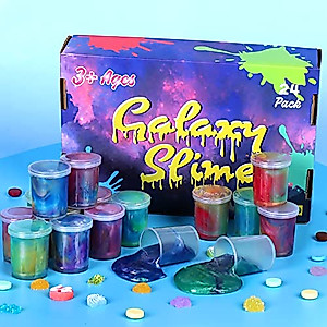24 Pack Galaxy Slime Party Favors Kit for Kids, Space Themed Slimes Stress Relief Gifts DIY Toys for Girls Boys, Christmas Stocking Valentine Birthday Goodie Bag Stuffers for Classroom Prizes/Games