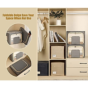 Furnhome 3 Pack 40L Clothes Storage Organizer,Sturdy Stackable Bins for Closet Storage,Foldable Clothing Storage Bins for Clothes with Zippers & Clear Window & Reinforced Handles-Grey