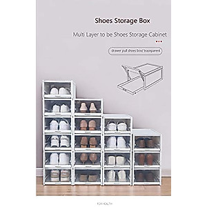 Plastic Pull Shoe Storage Box Clear Stackable Shoes Boxes Cabinet Organizer Flip Drawer (Grey 3 PCS Set)