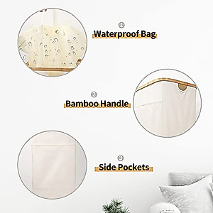 Laundry Baskets with lid, Laundry Hamper with Removable Waterproof Bag, Bamboo Handle Tall & Slim Wash Basket for Bathroom Bedroom Closet Dorm, Essential Dirty Clothes Hamper for Men Boy New Mum