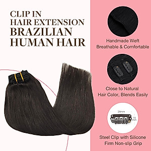 GOO GOO Clip in Hair Extensions Real Human Hair, Remy Human Hair Extensions Clip ins for Women, Natural Human Hair, 18inch 120g 7Pcs, 2 Dark Brown