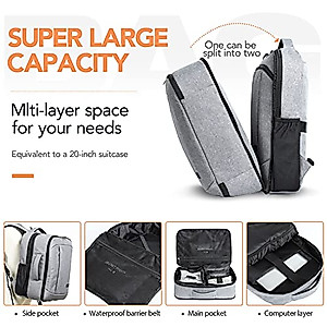 Conworld Travel Backpack 2 in 1, 40L Travel Backpack for Men Women, Flight Approved Combination Carry on Backpack Lightweight Business Weekender Bag Overnight Backpack With 6 Storage Bags, Grey