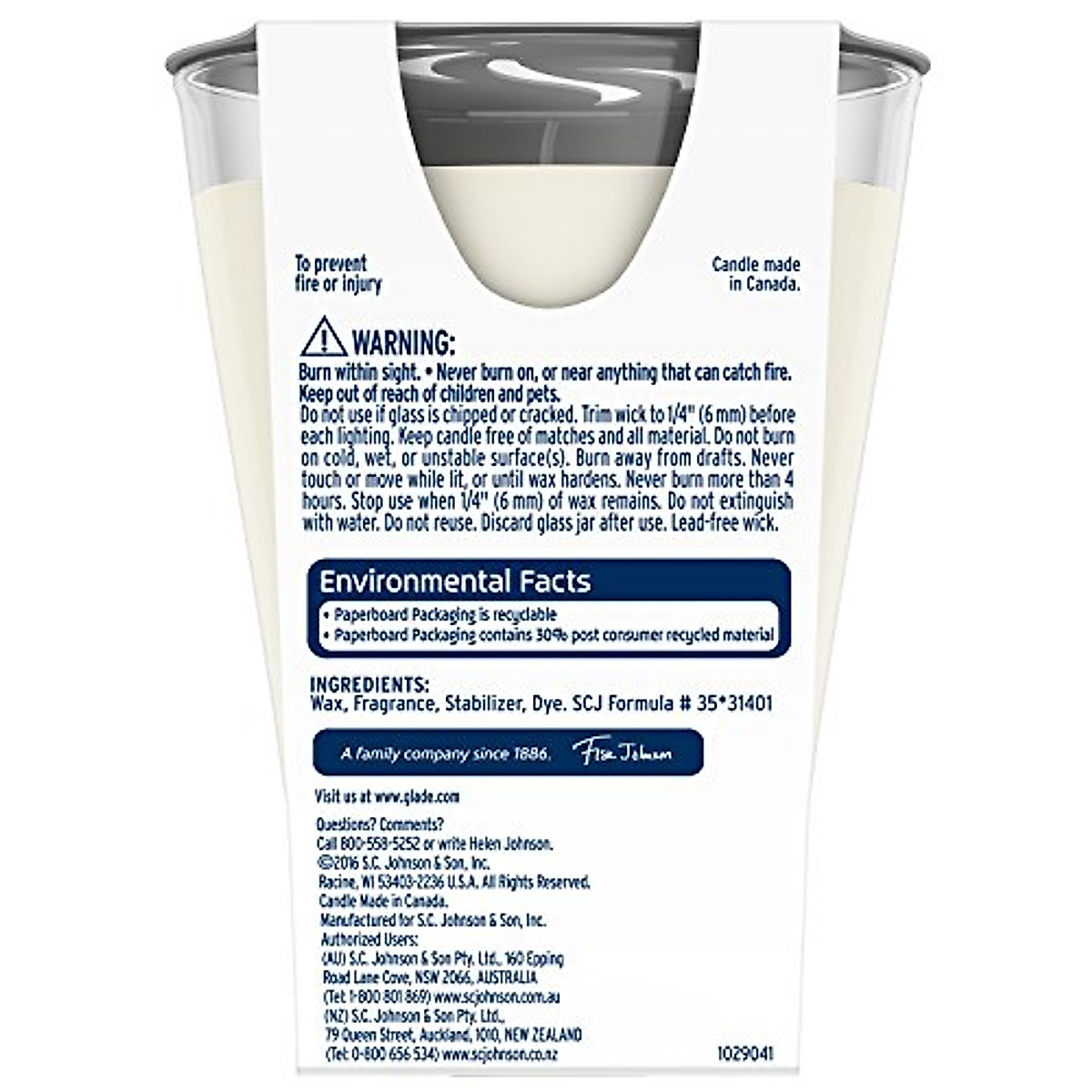 Glade Candle Jar, Air Freshener, Sheer Vanilla Embrace, 9.2 Oz