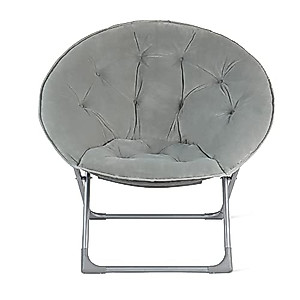 Amazon Basics Faux Fur Saucer Shaped Chair with Foldable Metal Frame, Grey, 32.3"D x 27.2"W x 32.3"H