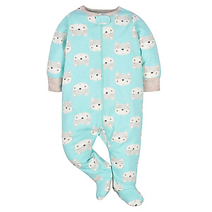 Gerber Baby Boys' 4 Pack Sleep 'N Play Footie, Aqua Fox, Preemie
