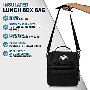 Dynamic Gear Refrigerated Lunch Box Tote Bag, Large, Adults/Men/Women, Insulated, Mesh Pockets, for Travel, Work, Picnic, Camping! (Black)