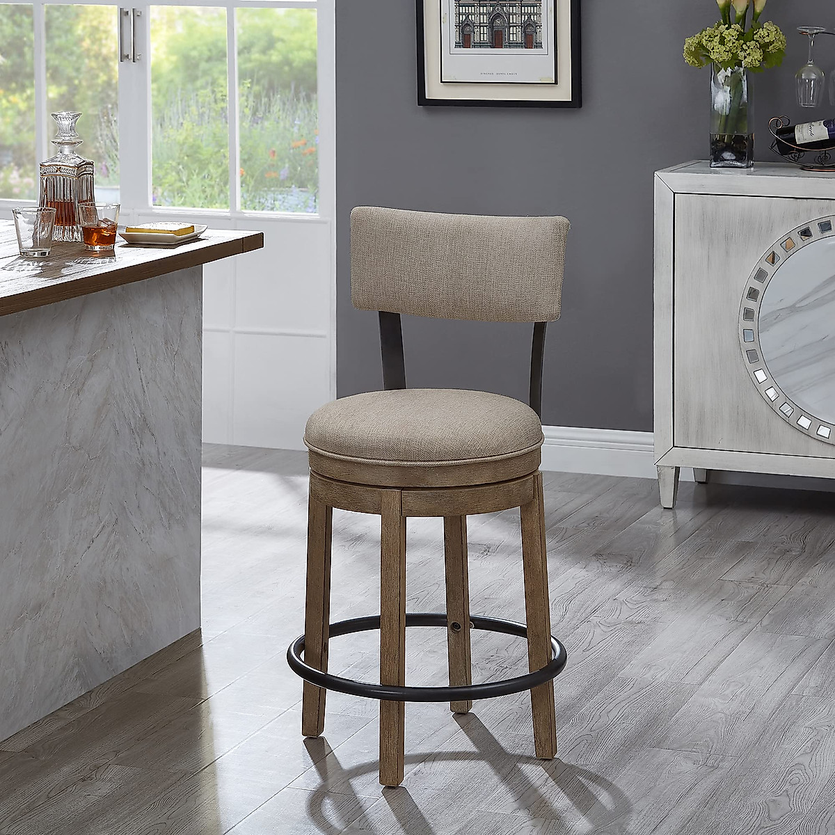 Ball & Cast Rustic Swivel Counter Stools Kitchen Barstool 24" Seat Height Wooden Frame Stool Chair, Taupe