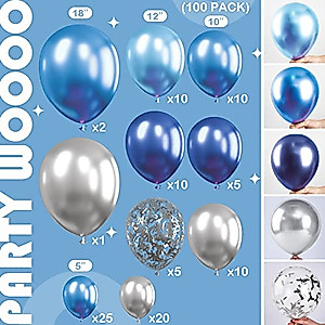 PartyWoo Blue and Silver Balloon Garland Kit 100 pcs and 6 pcs Disco Silver Foil Balloons