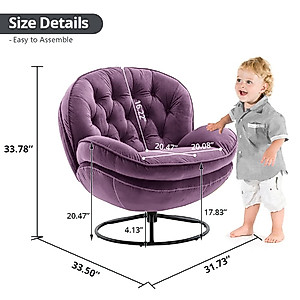 LLS Velvet Swivel Accent Chair with Ottoman Set, Purple, Comfortable Single Leisure Sofa Chair with 360 Degree Swiveling for Living Room