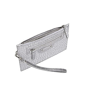 LAM GALLERY Silver Wristlet Purse for Party Prom Shiny Crocodile Evening Clutch Handbag