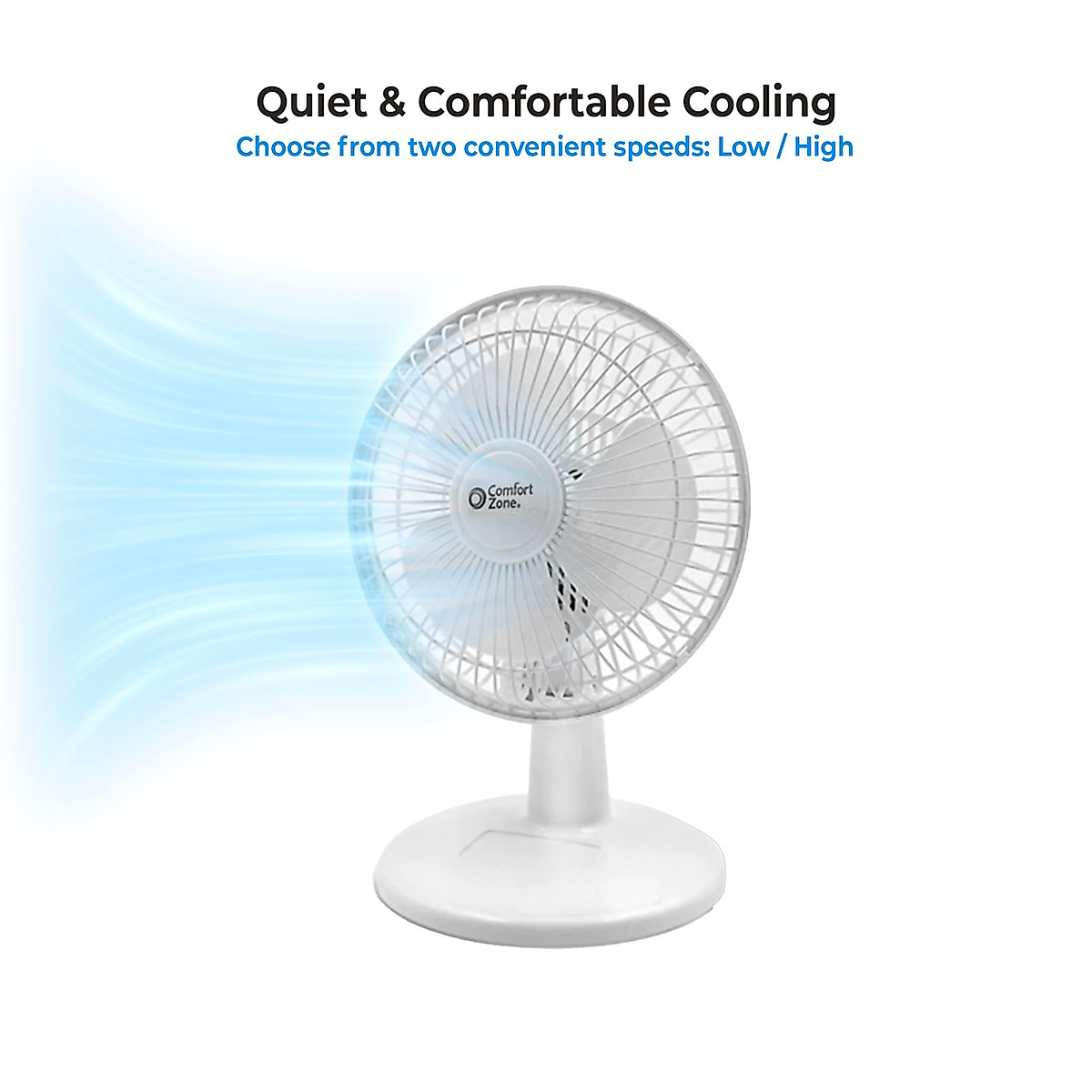 Comfort Zone CZ6D 6" Quiet Portable Indoor 2-Speed Desk Fan with Clip and Fully Adjustable Tilt, White