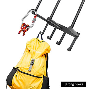 QWORK Camping Chair Wall Storage Rack - Stainless Steel Garage Organizer with Floating Shelf and 4 Hooks, Black