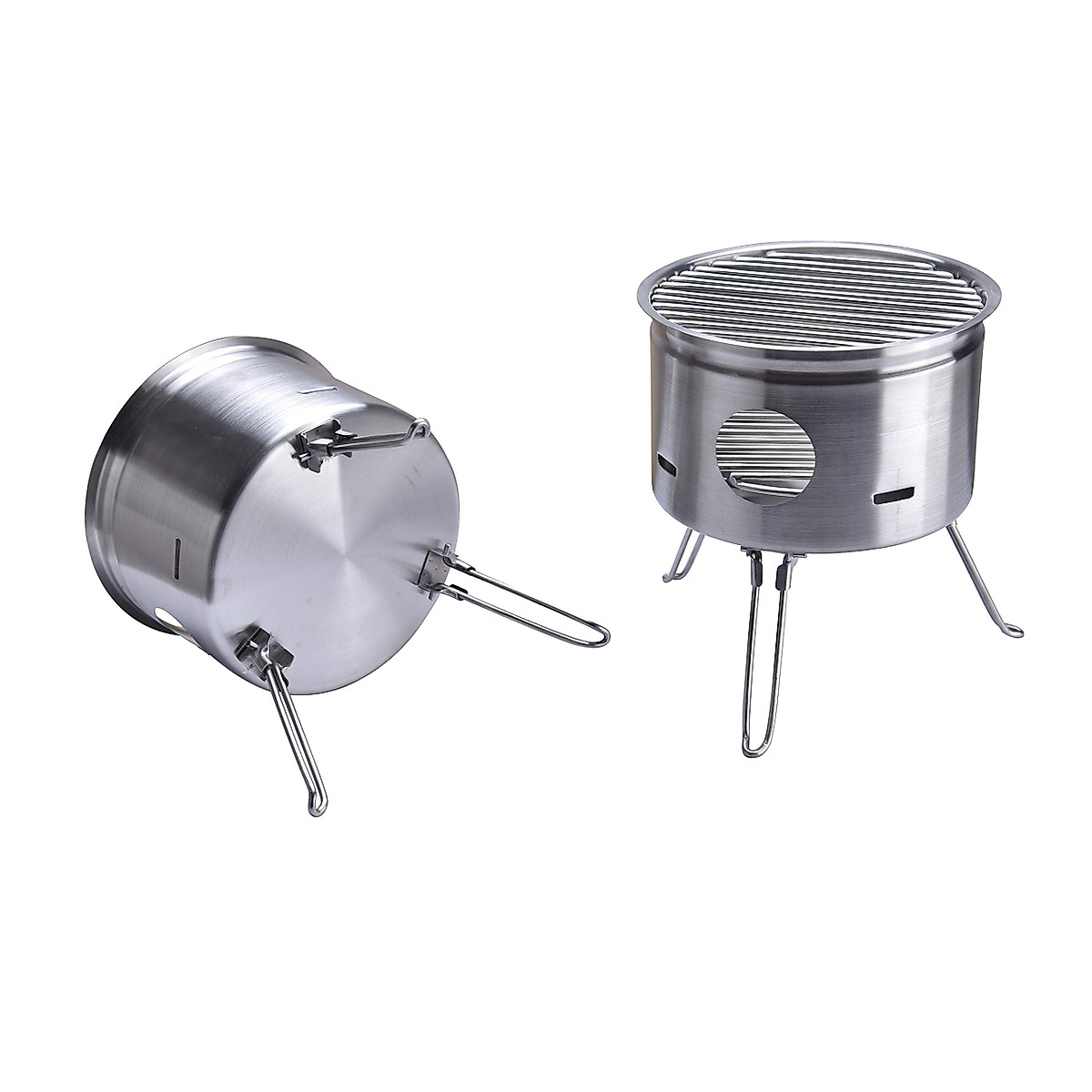 ARC USA BQ2026, Easy Carry Stainless Steel Camping Stove Backing Stove Portable Wood Burning Stoves for Picnic BBQ Camp Hiking with Grid