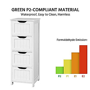 Yaheetech Bathroom Floor Cabinet, Wooden Side Storage Organizer, 4 Drawers Free-Standing Cabinet for Bathroom/Hallway/Living Room, White